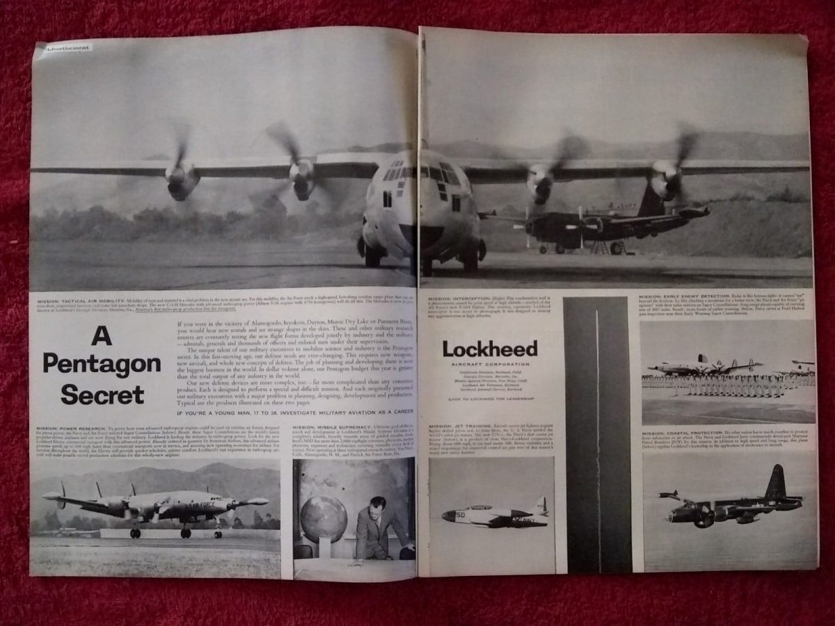 Vintage 1955 Lockheed Aircraft 2 Page Advertisement. 21″ x 14″ Ad ...