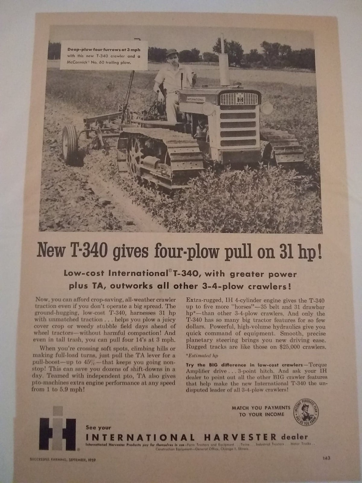 Vintage 1959 IH International Harvester T-340 Crawler Tractor with ...