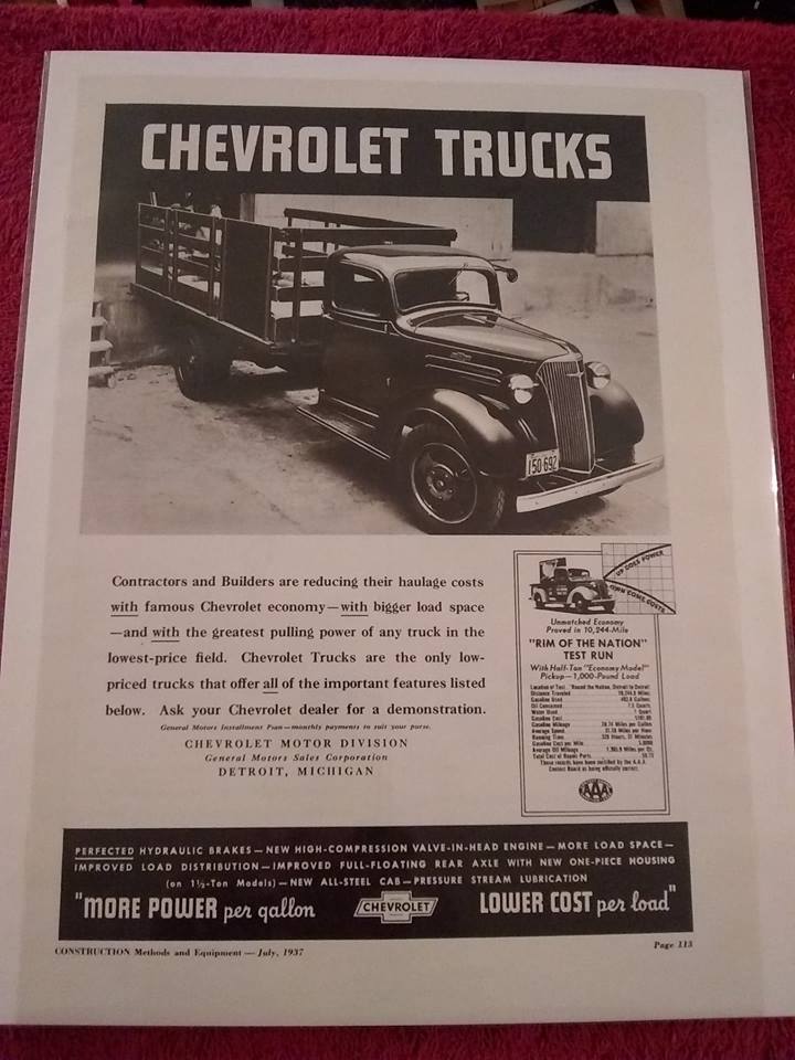 Vintage 1937 Chevrolet Chevy Commercial Trucks Collectible Ad ...