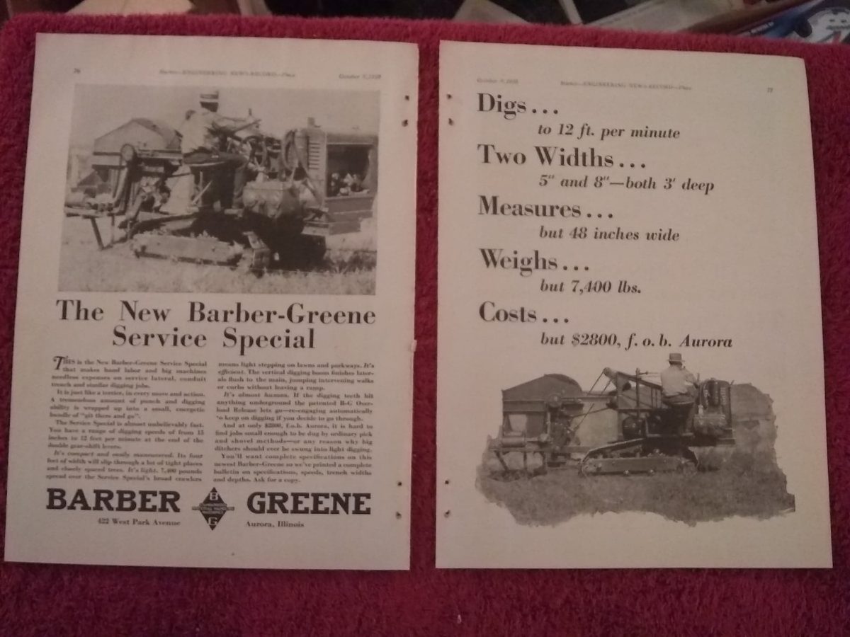 Vtg 1932 Barber Greene 2 Page Ad Advertisement for their Service ...