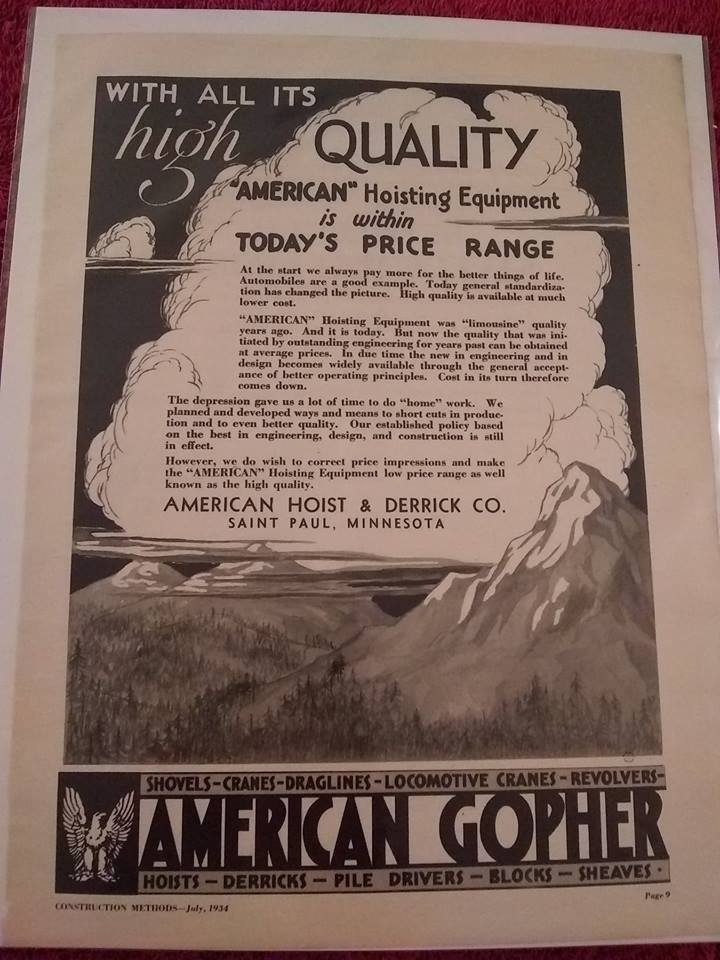 Vintage 1936 American Gopher Heavy Equipment Ad, Advertisement Hoisting ...