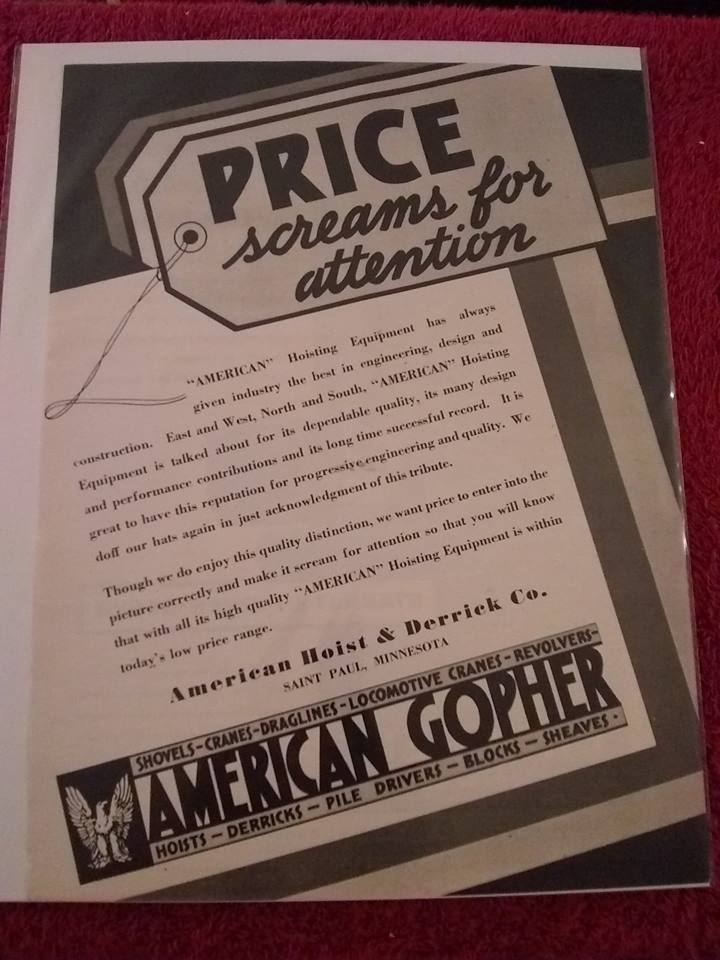 Vintage 1934 American Gopher Heavy Equipment Ad, Advertisement Hoisting ...