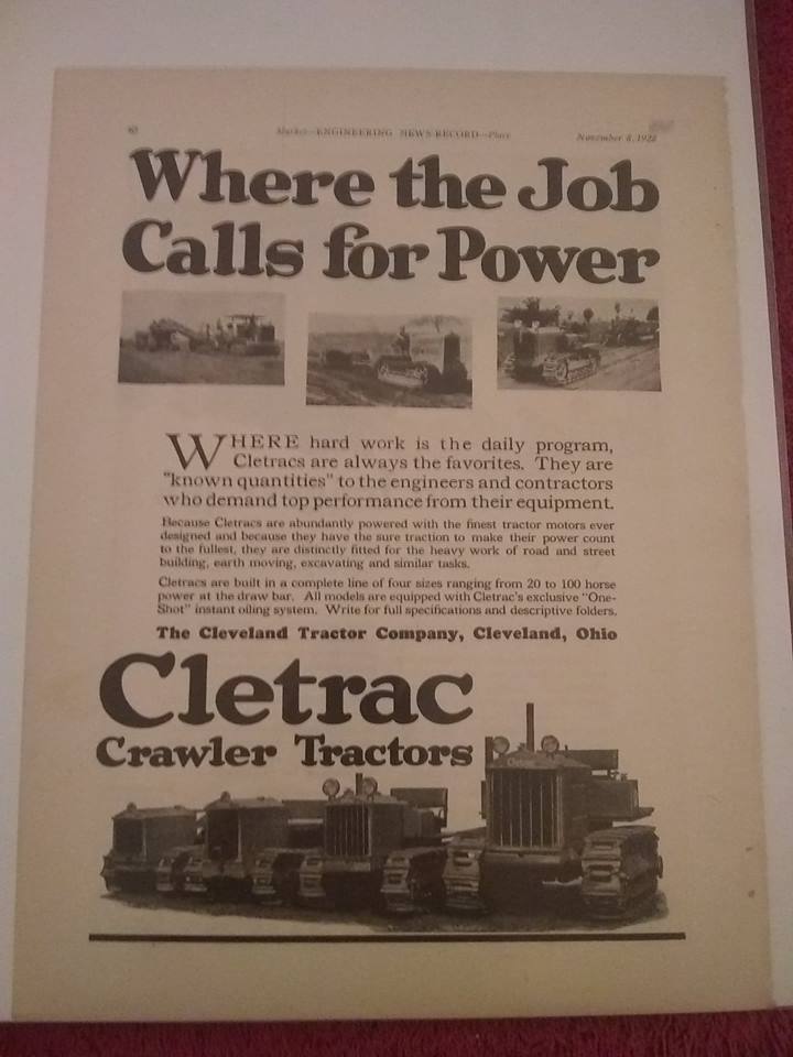 Vtg. 1928 Cletrac Tractor Ad Advertisement: Models 20, 30, 40, and 100 ...