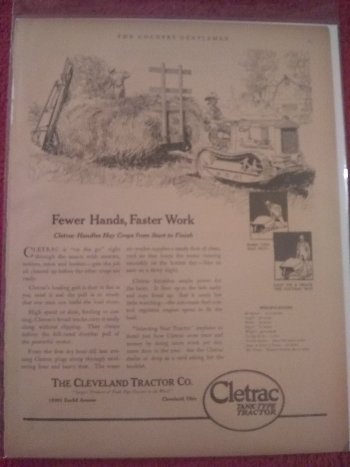 Vtg. 1921 Cletrac Tractor Ad Advertisement: Shows Specifications ...