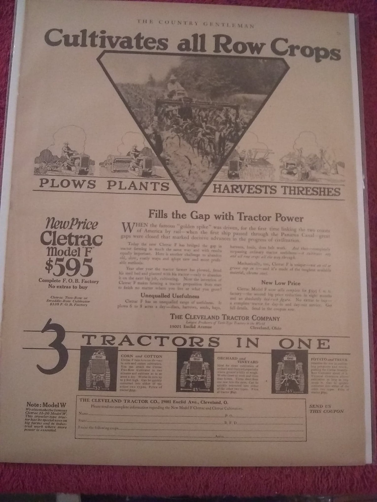 Vtg. 1922 Cletrac Cleveland Tractor Ad Advertisement Model F Two ...