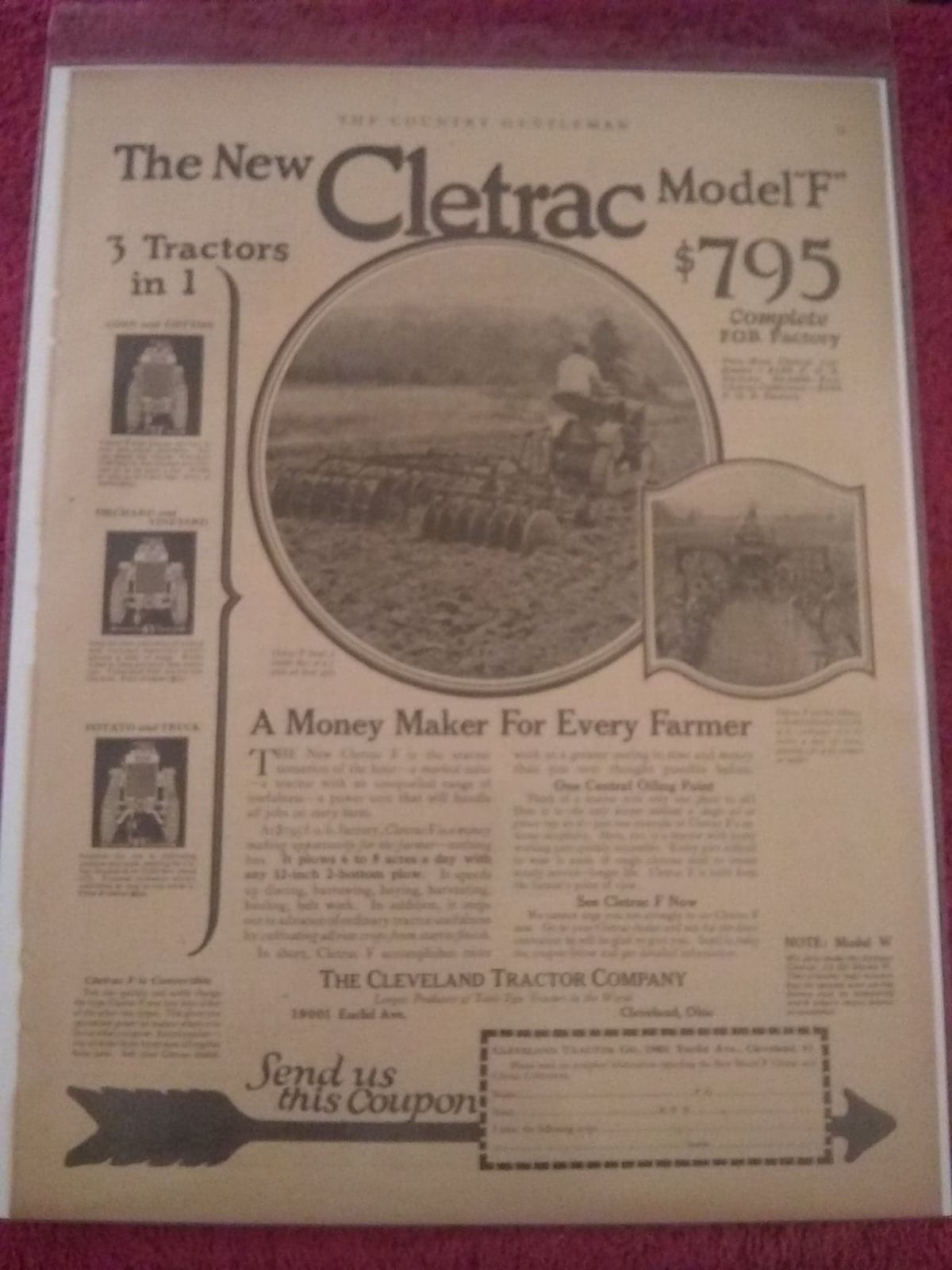 Vtg. 1922 Cletrac Cleveland Tractor Ad Advertisement Model F w ...