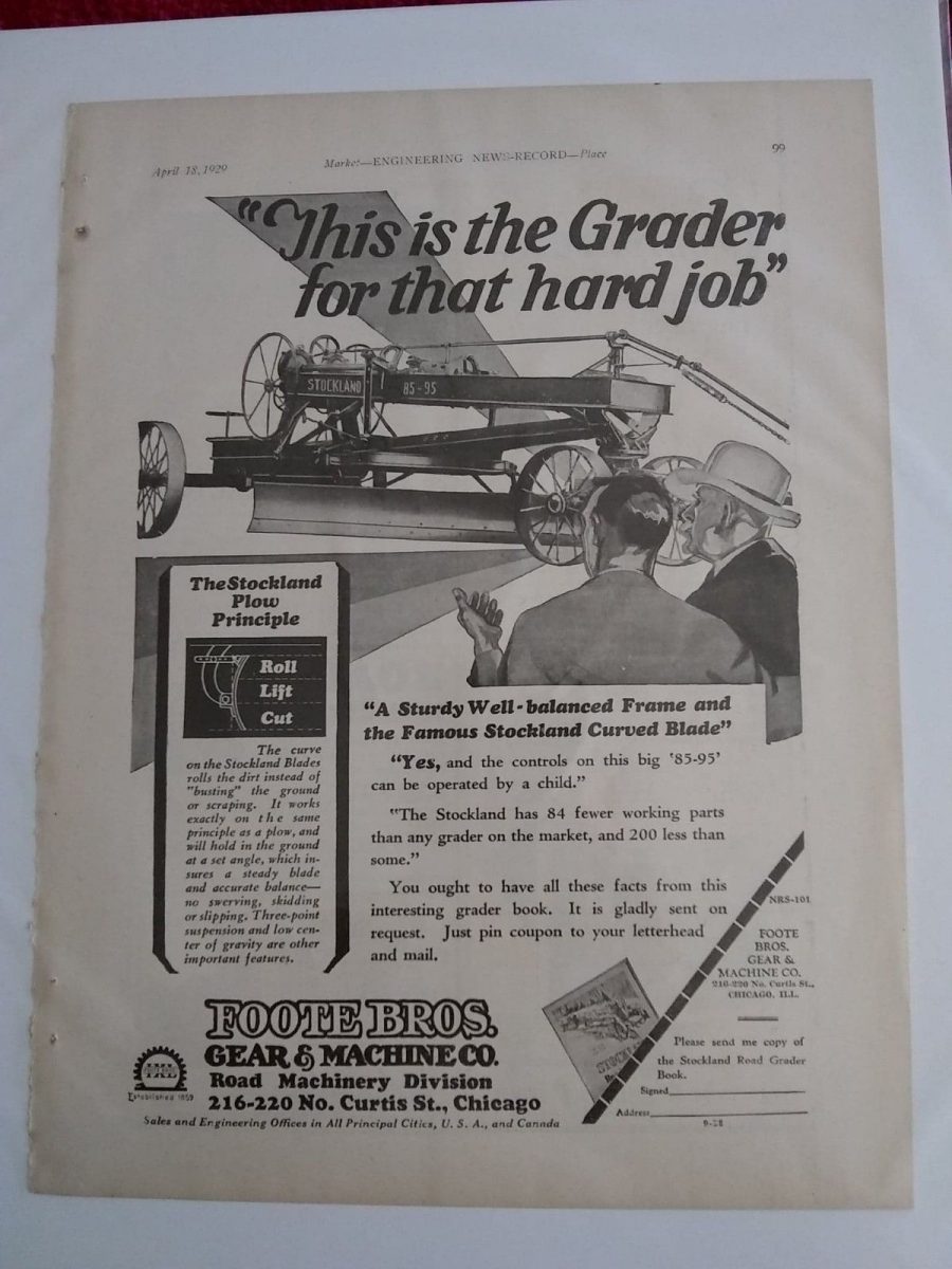 Vintage 1929 Foote Brothers Gear & Machine Co. Stockland Road Grader ...