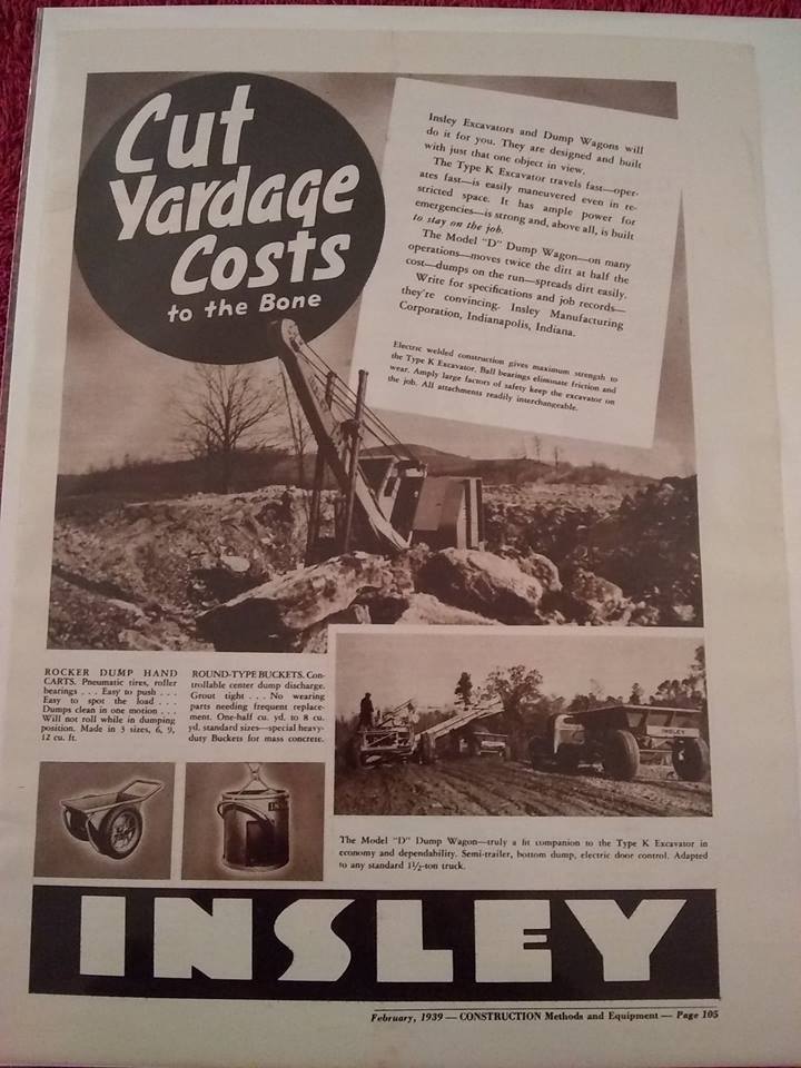 Vtg 1939 Insley Road Equipment Ad Advertisement: Type K Excavator ...