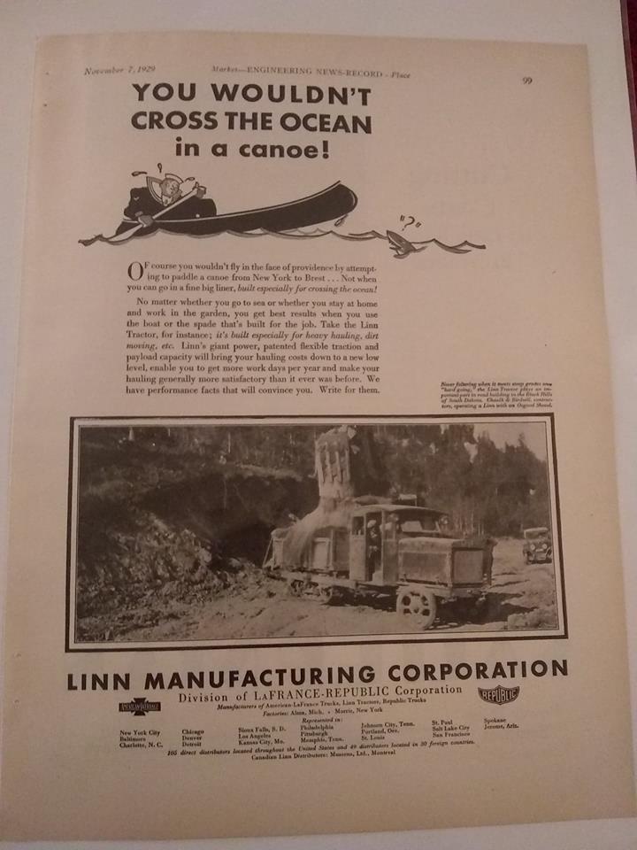 Vtg.1929 Linn Manufacturing Corp. Ad Advertisement: Linn Tractor w ...