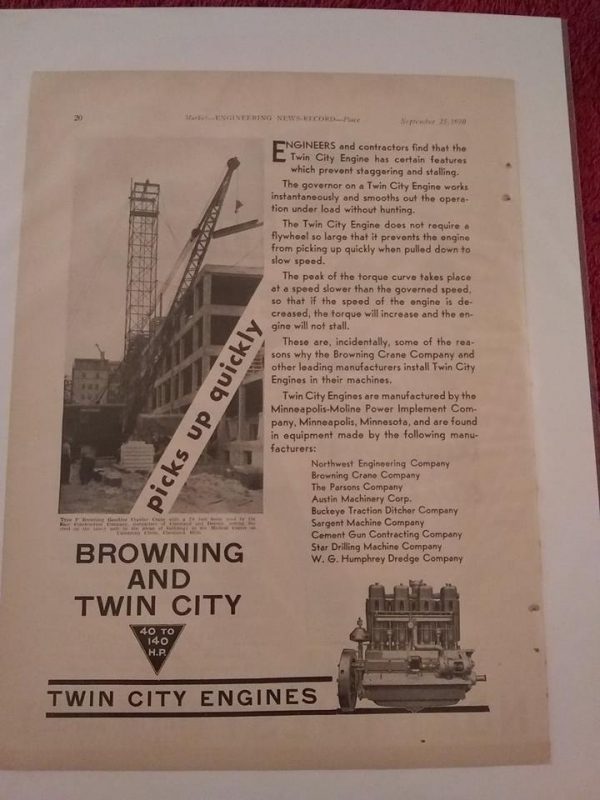 Vintage 1930 Twin City Engine Ad Advertisement Browning Type F Crawler ...