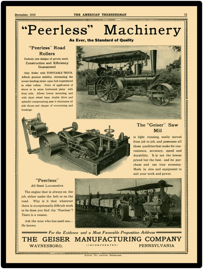 1910 Geiser Mfg. Road Locomotive Reproduction Metal Sign: Peerless Road ...