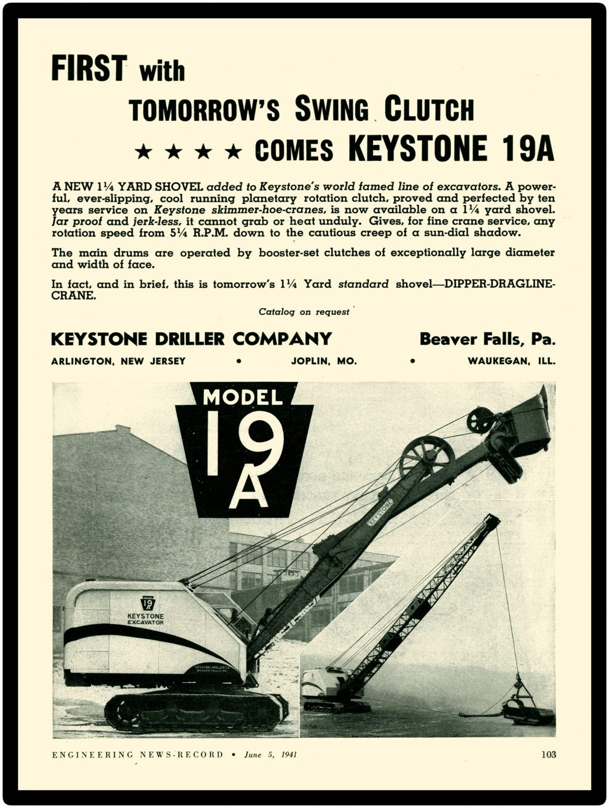 1931 Keystone Driller Company Model 19A Shovel, Dragline, Crane ...