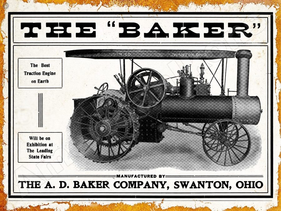 1906 A.D. Baker Traction Engines Collectible New Metal Sign: Swanton ...