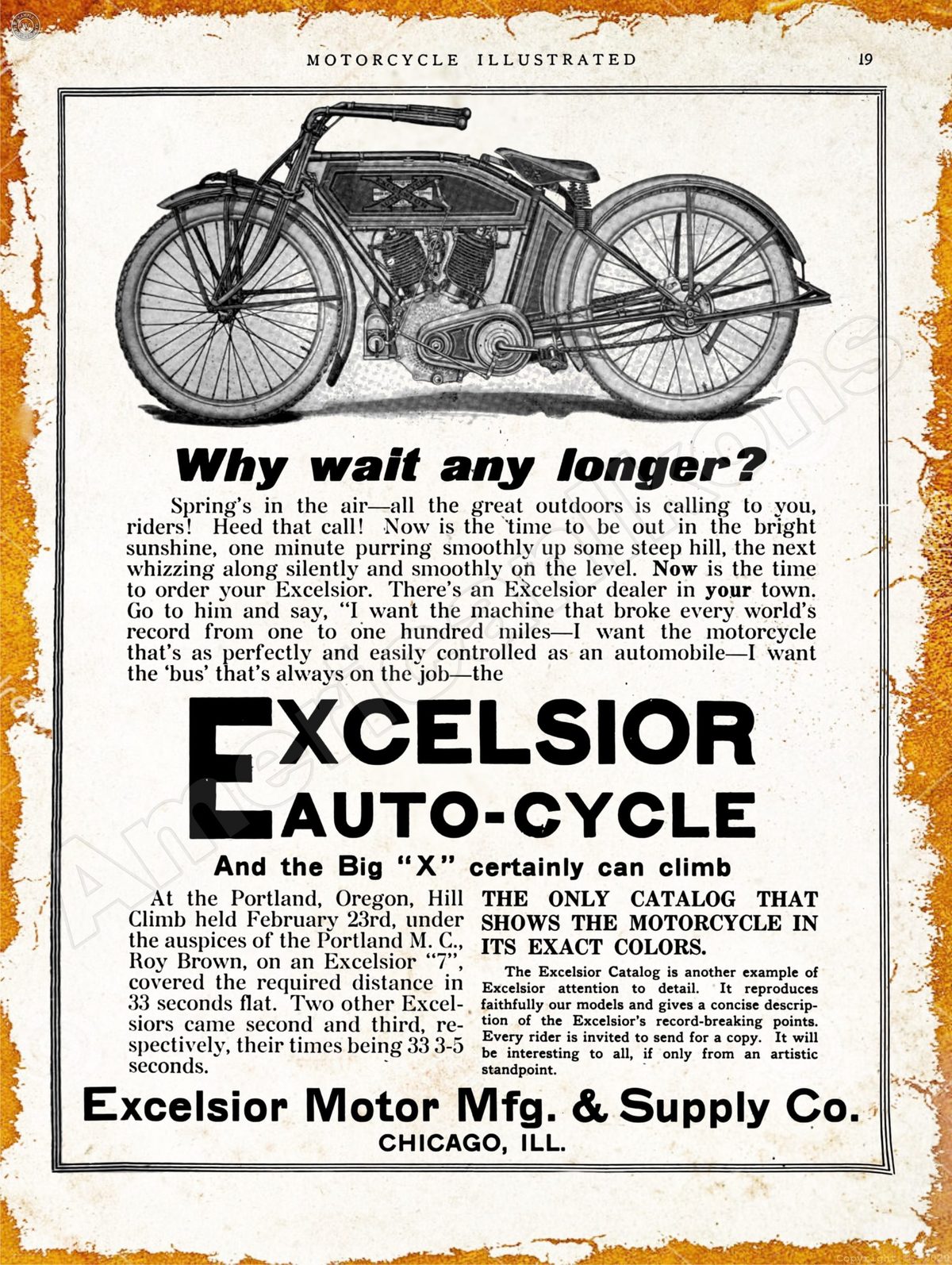1913 Excelsior Motorcycles Collectible Metal Sign – Auto-Cycle ...