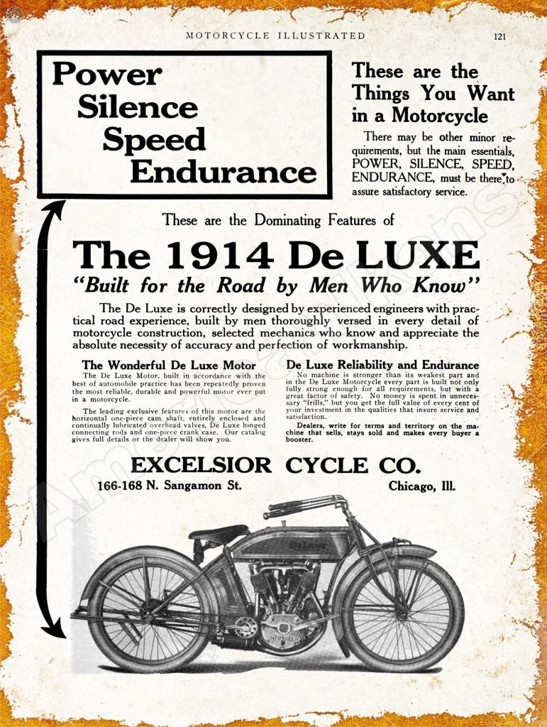 1914 Excelsior DeLuxe Motorcycle Collectible New Metal Sign: Chicago ...