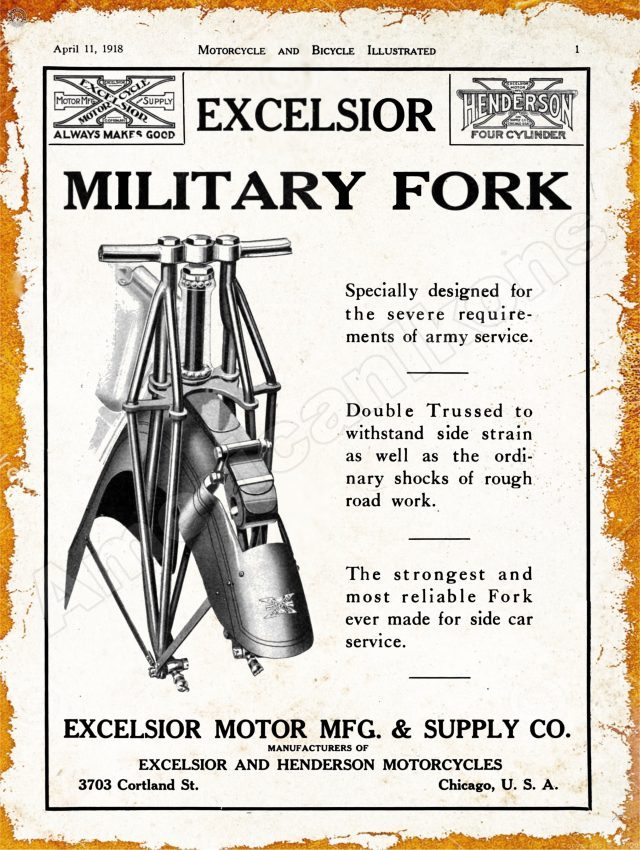 1918 Excelsior Motorcycles Military Ford Collectible New Metal Sign ...