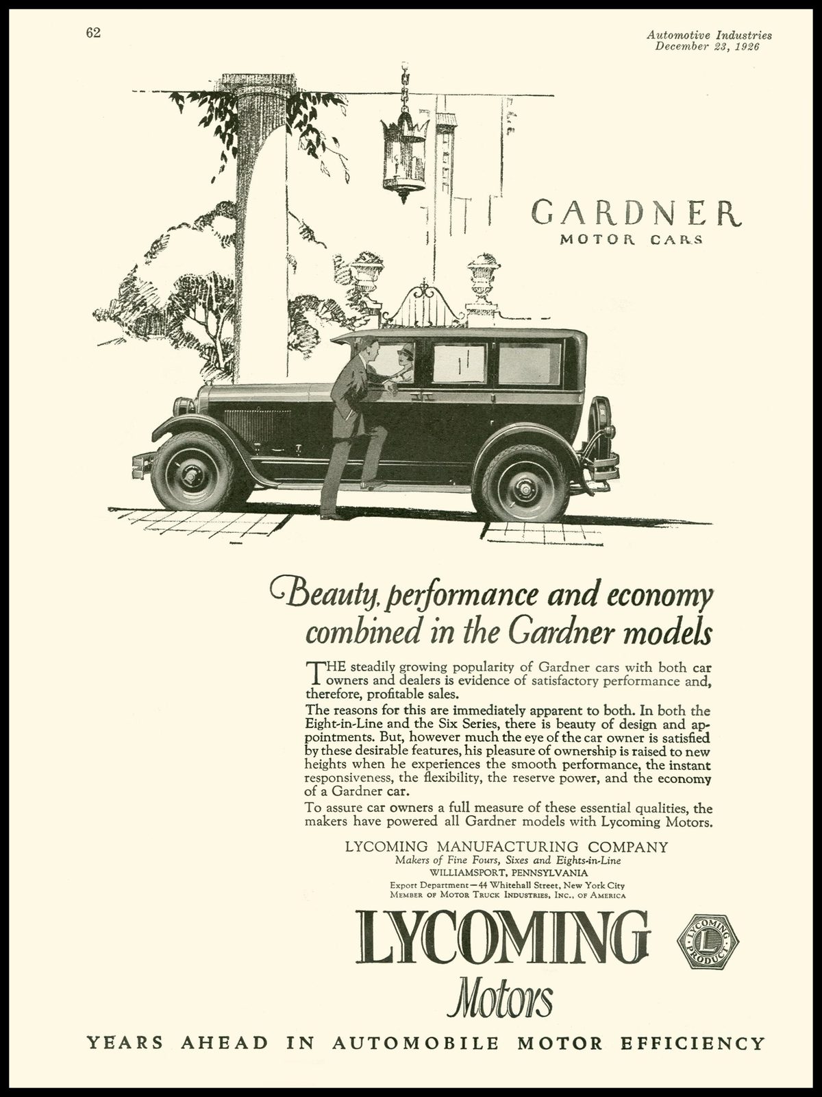 1926 Gardner Automobiles Collectible Metal Sign: Lycoming Motors ...