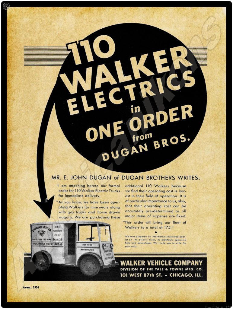 1936 Walker Vehicle Company Collectible Metal Sign: Dugan Brothers ...