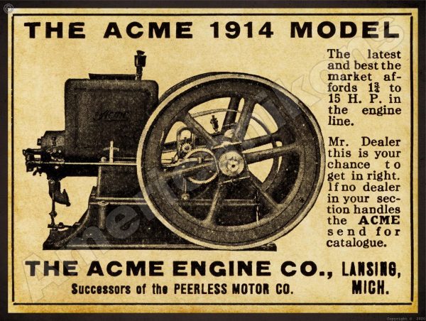 1914 Acme Gas Engine Collectible Metal Sign | American Ikons
