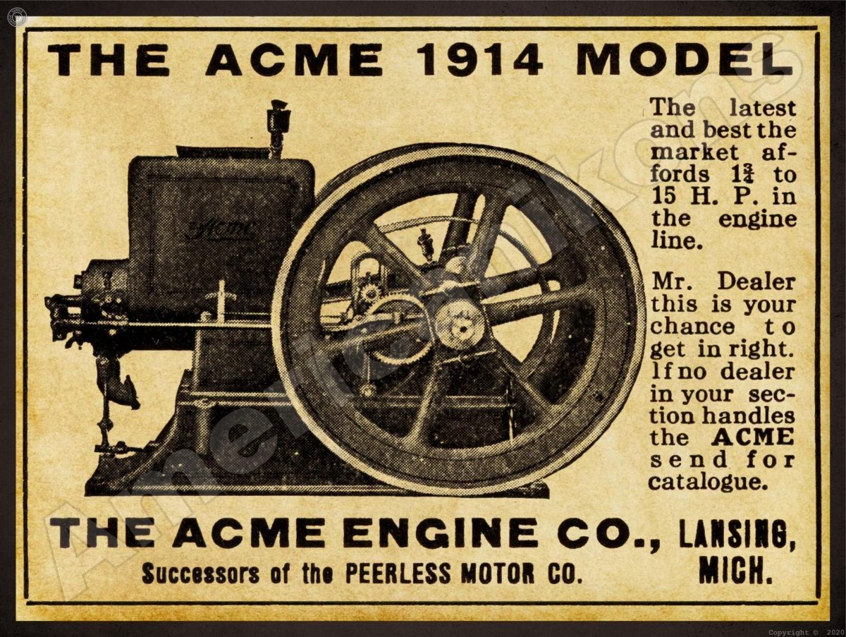1914 Acme Gas Engine Collectible Metal Sign | American Ikons