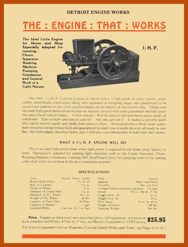 Detroit Engine Works Collectible Metal Sign: 1.5 HP Model - American Ikons