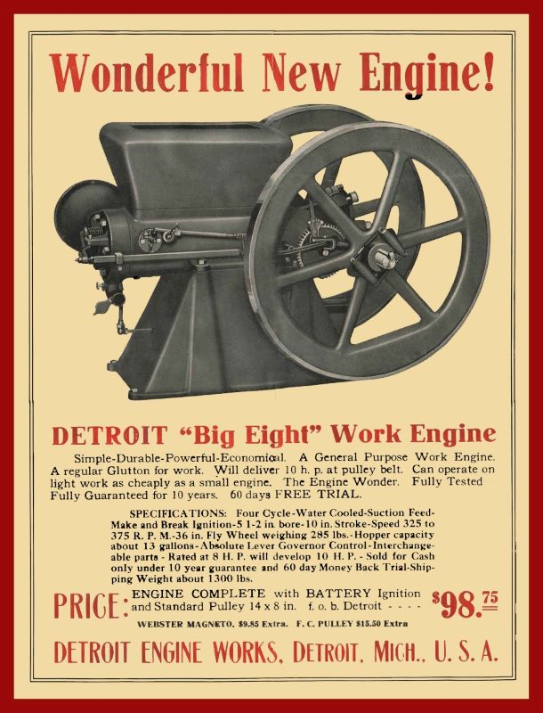 Detroit Engine Works Collectible Metal Sign: 10 HP Gas Engine ...