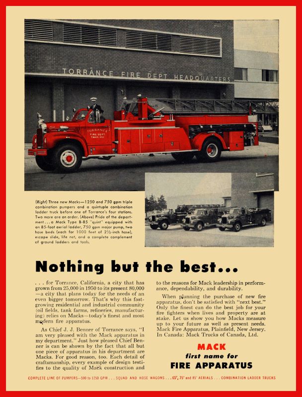 1956 Mack Trucks Fire Apparatus NEW Metal Sign: Torrance, California ...