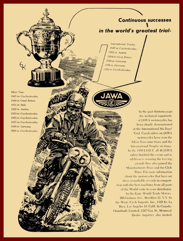 1960 JAWA Motorcycles Collectible NEW Metal Sign: “Continuous Success ...
