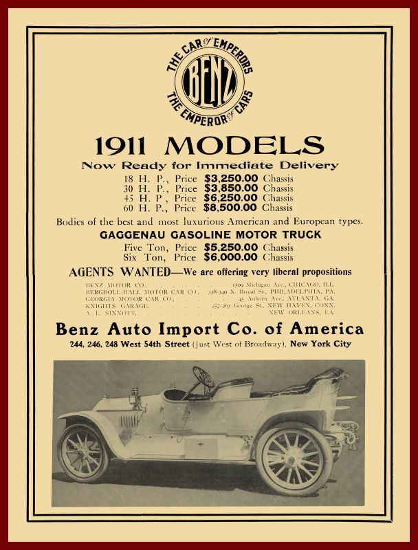 1911 Benz Motor Cars Collectible NEW Metal Sign: “The Car of Emperors ...