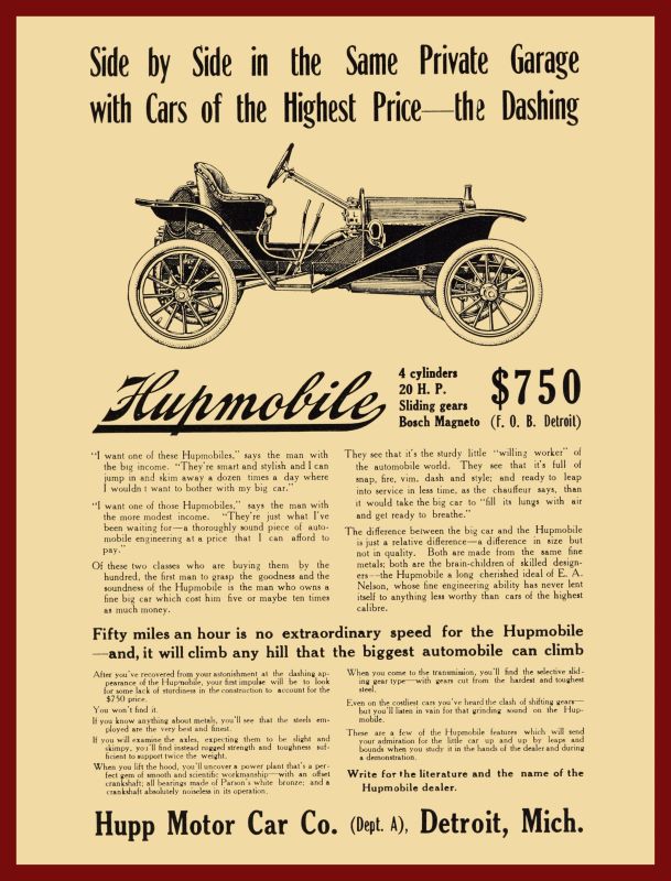 1910 Hupmobile Auto Collectible NEW Metal Sign: Hupp Motor Car ...