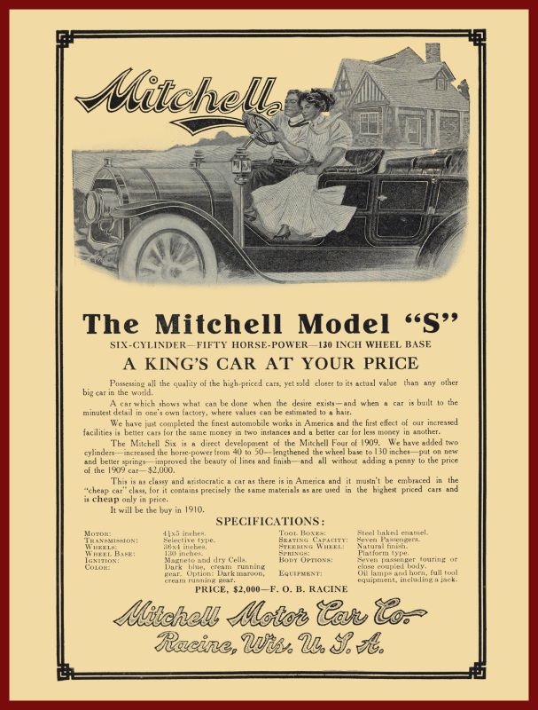 1910 Mitchell Motor Car Collectible NEW Metal Sign: Racine, Wisconsin ...