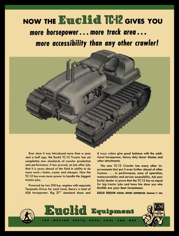 1957 Euclid Equipment Collectible NEW Metal Sign: TC-12 Crawler Tractor ...