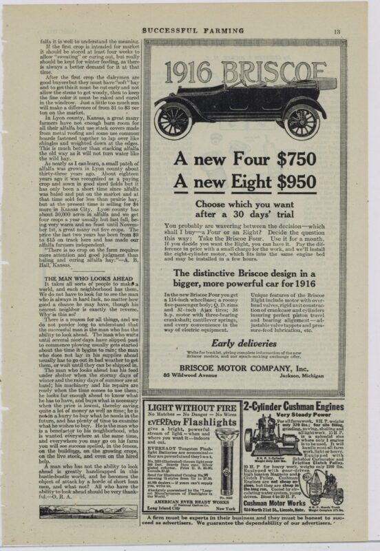 1916 Briscoe Motor Company Collectible Advertisement: 4 & 8 Autos ...